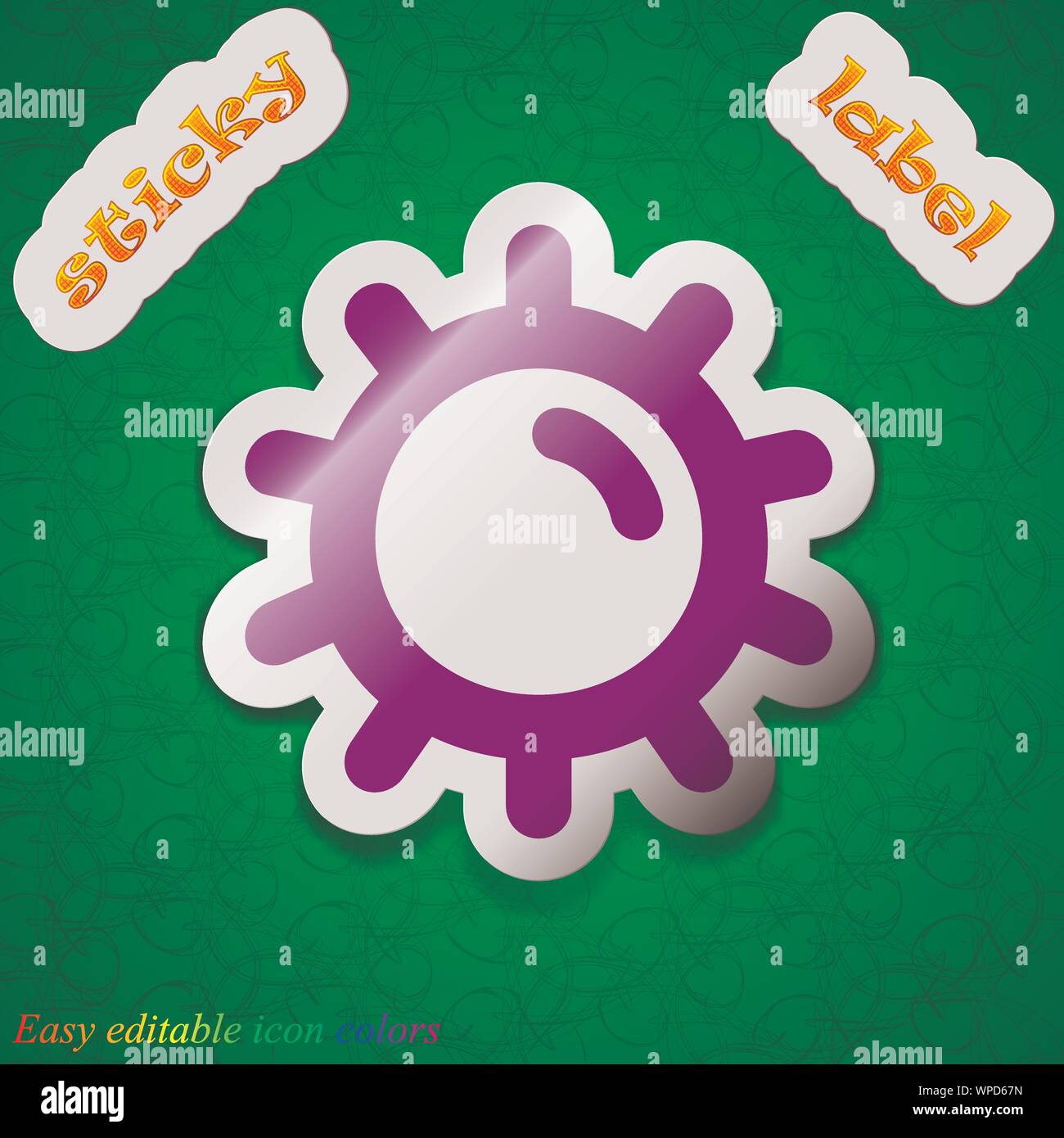 Sun icon sign. Symbol chic colored sticky label on green background ...