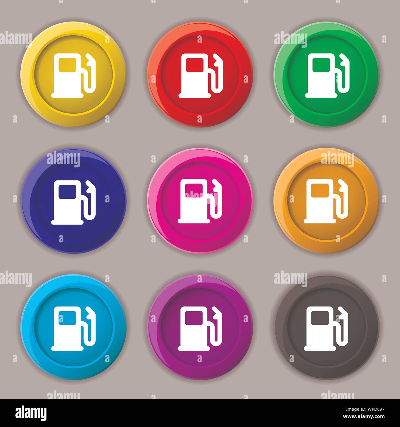 Petrol or Gas station, Car fuel icon sign. symbol on nine round ...