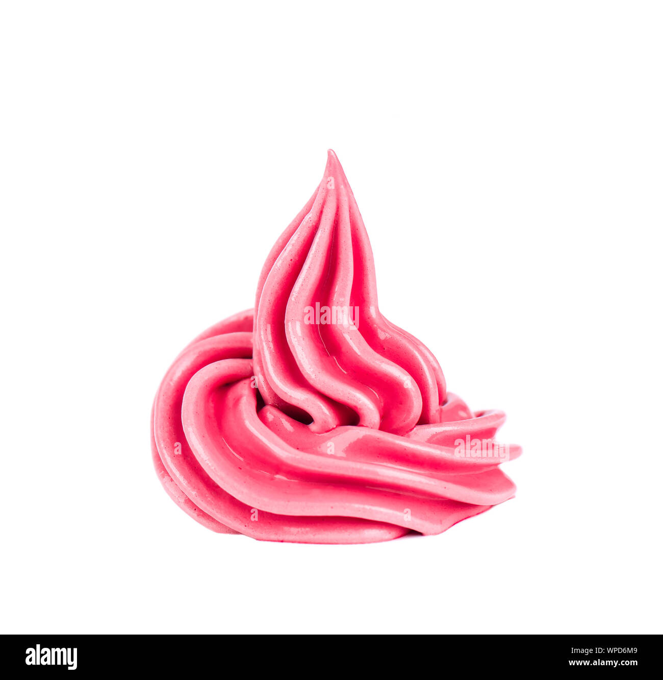 Pink whipped cream swirl, isolated on white background. Whipped egg ...