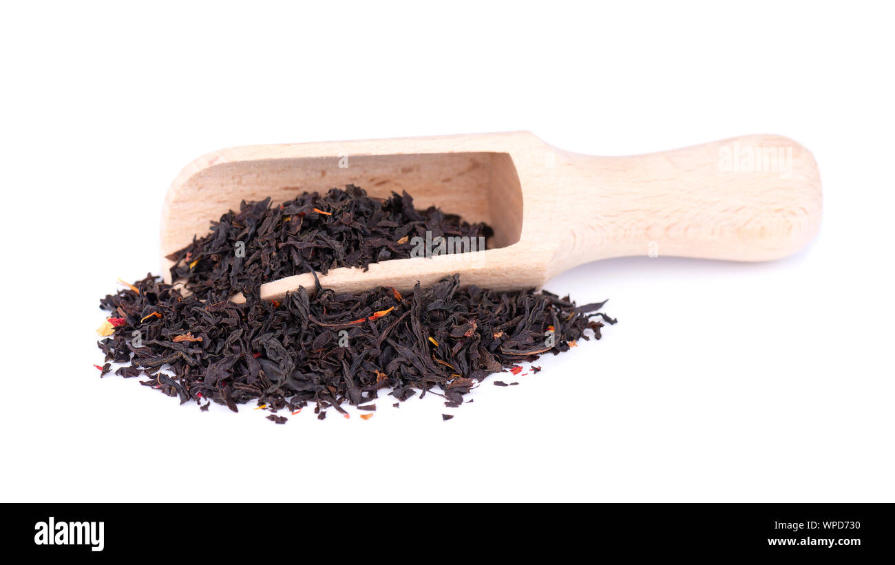 Black Ceylon tea with flower petals and bergamot, isolated on white ...