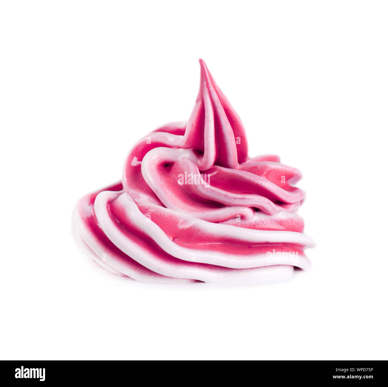 Pink whipped cream swirl, isolated on white background. Whipped egg ...