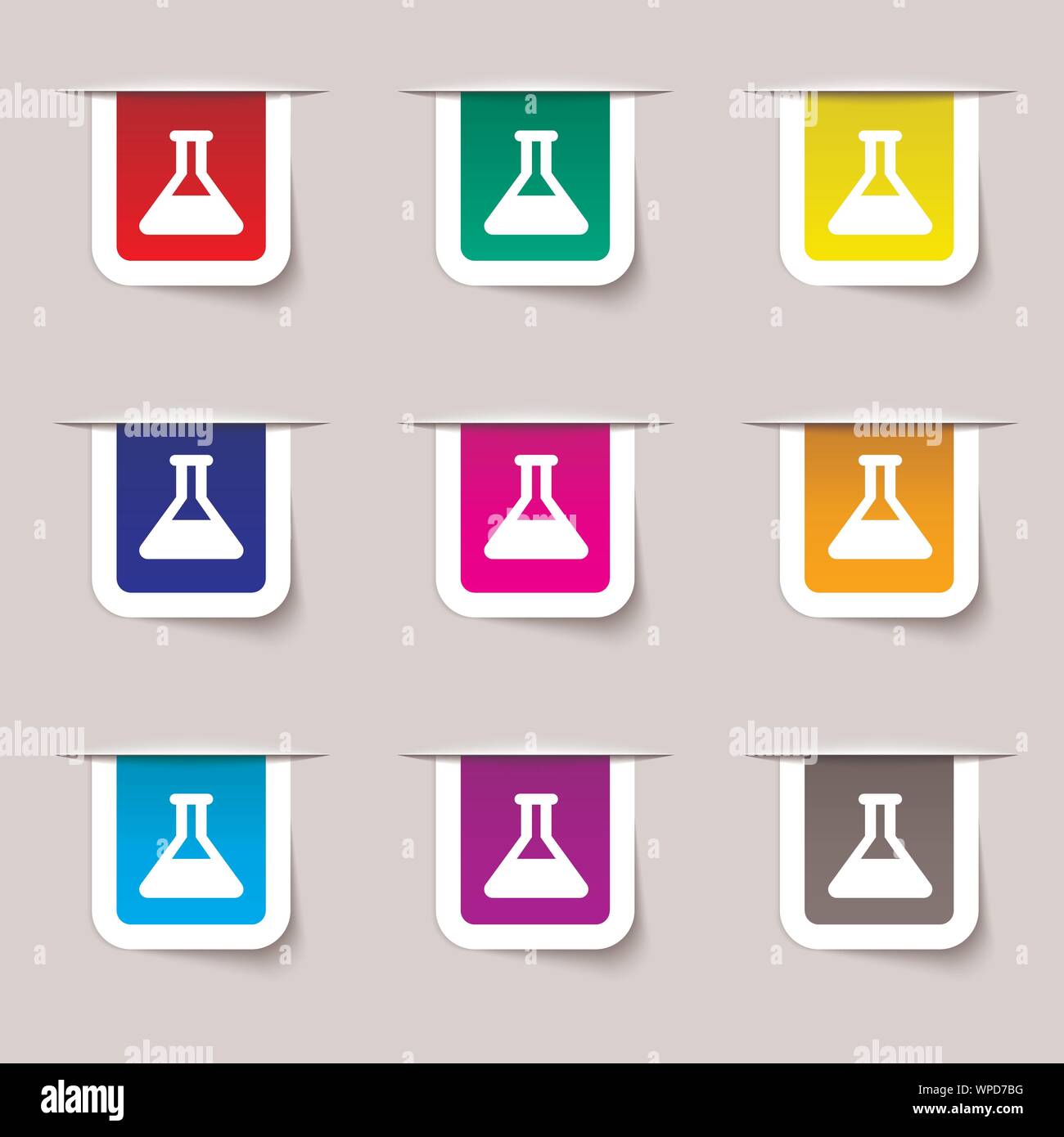 Conical Flask icon sign. Set of multicolored modern labels for your ...