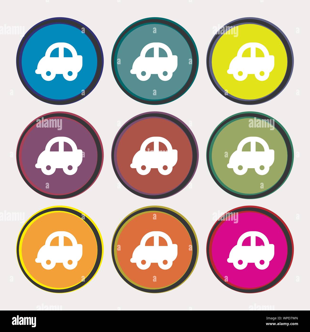 Auto icon sign. Nine multi-colored round buttons. Vector Stock Vector ...