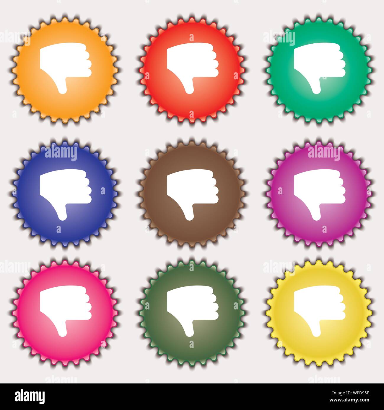 Dislike, Thumb down, Hand finger down icon sign. A set of nine ...