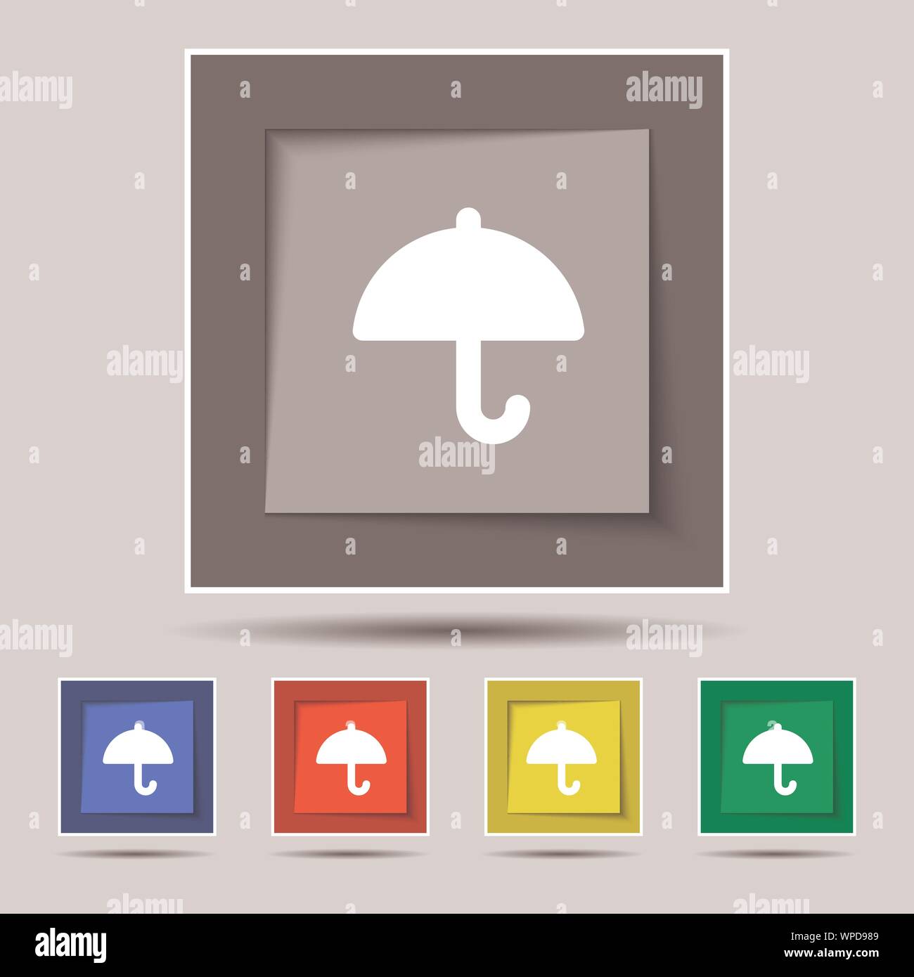 Umbrella icon sign on the original five colored buttons. Vector Stock ...