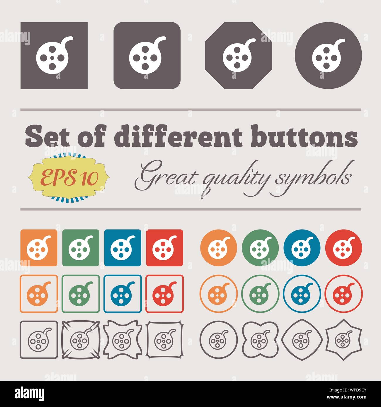 Film icon sign. Big set of colorful, diverse, high-quality buttons ...