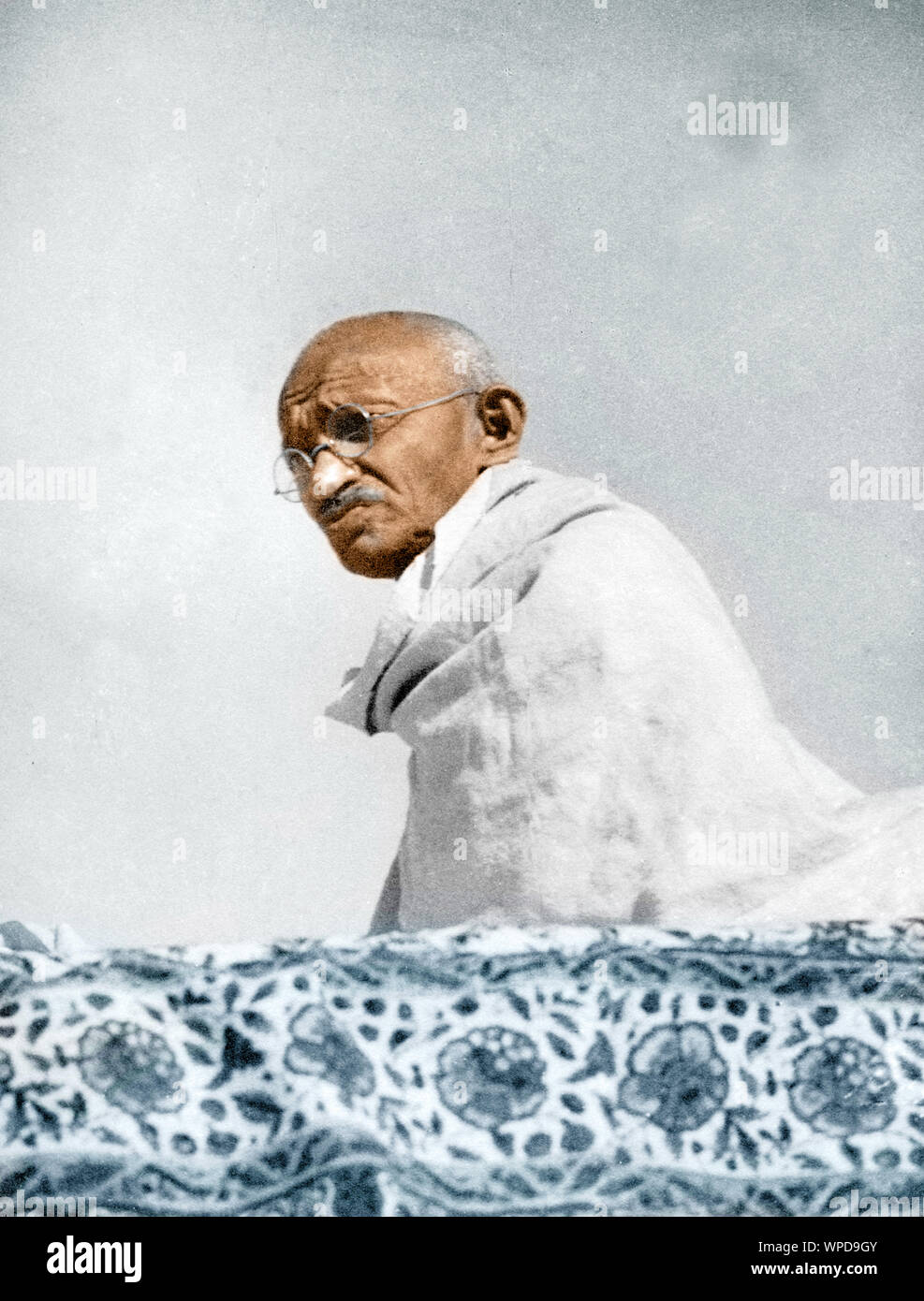 Mahatma Gandhi sitting on dais, India, Asia, January 1937 Stock Photo ...