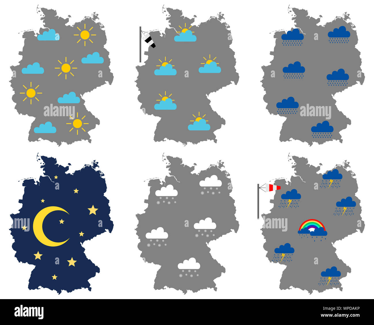 Maps of Germany with various weather symbols Stock Photo - Alamy