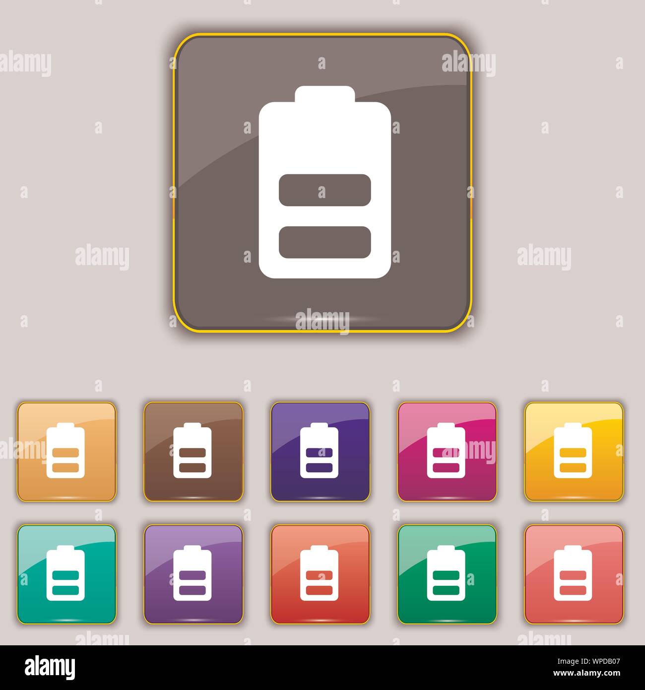 Battery half level, Low electricity icon sign. Set with eleven colored ...