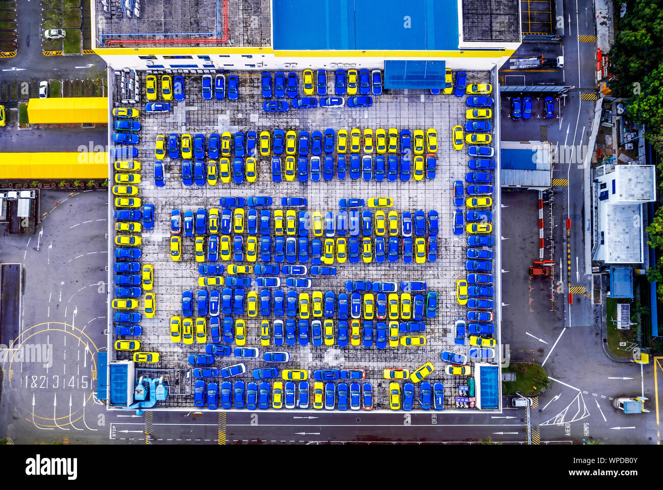 Aerial view of open car parking lots built to save space in Singapore ...