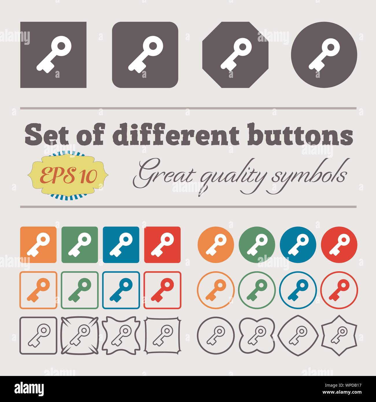 Key icon sign. Big set of colorful, diverse, high-quality buttons ...