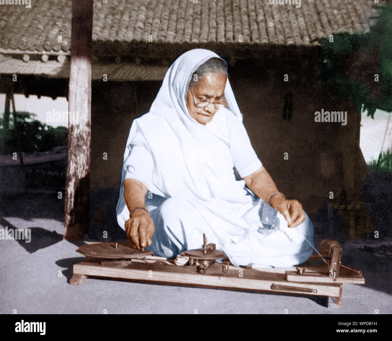 Kasturba Gandhi spinning, Wardha, Maharashtra, India, Asia, 1938 Stock ...