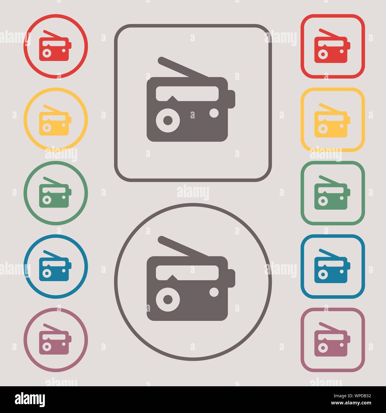 Retro Radio icon sign. symbol on the Round and square buttons with ...