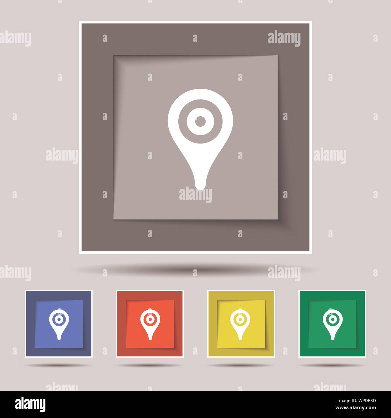Map pointer, GPS location icon sign on the original five colored buttons. Vector Stock Vector ...