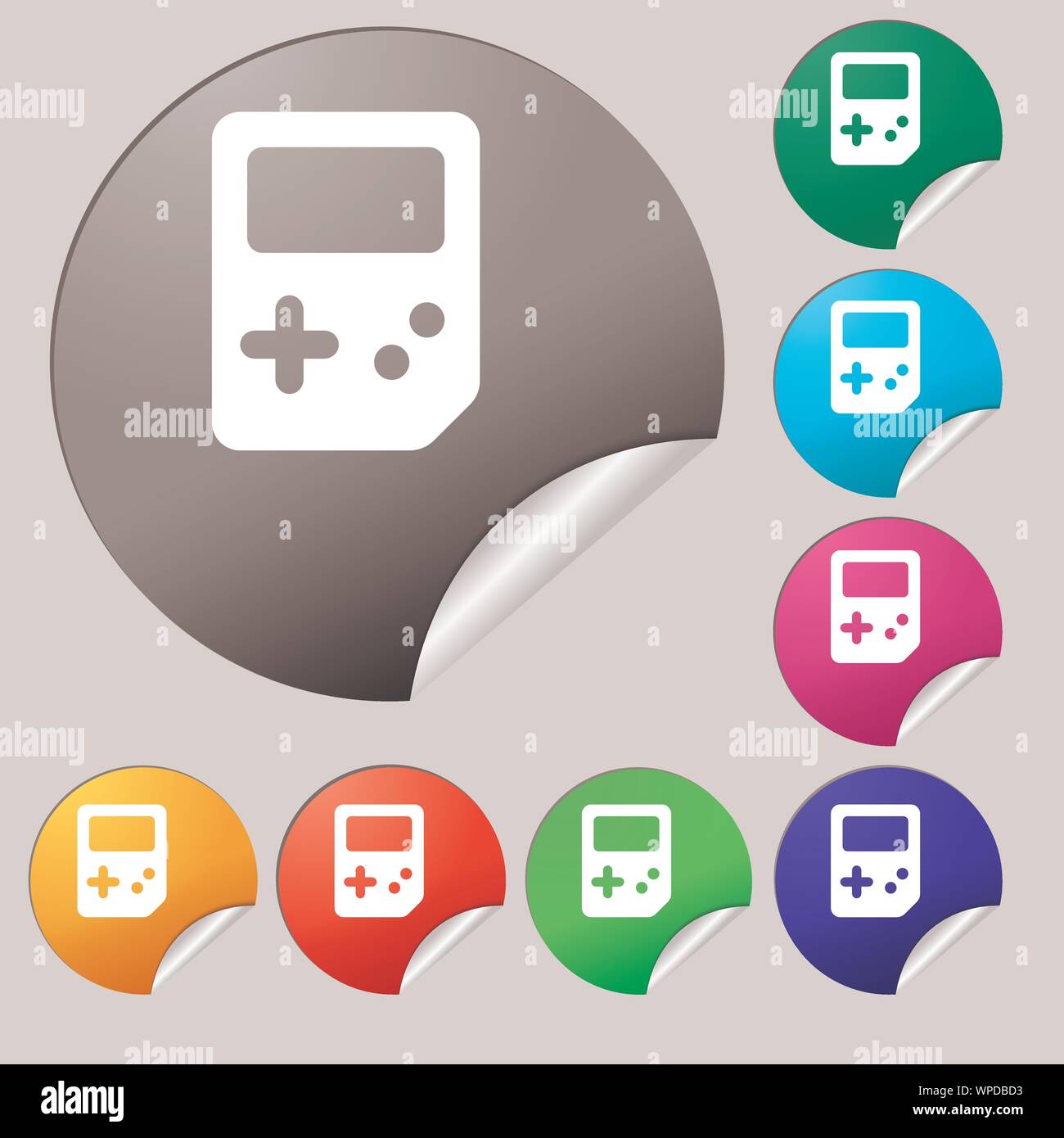 Tetris icon sign. Set of eight multi-colored round buttons, stickers ...