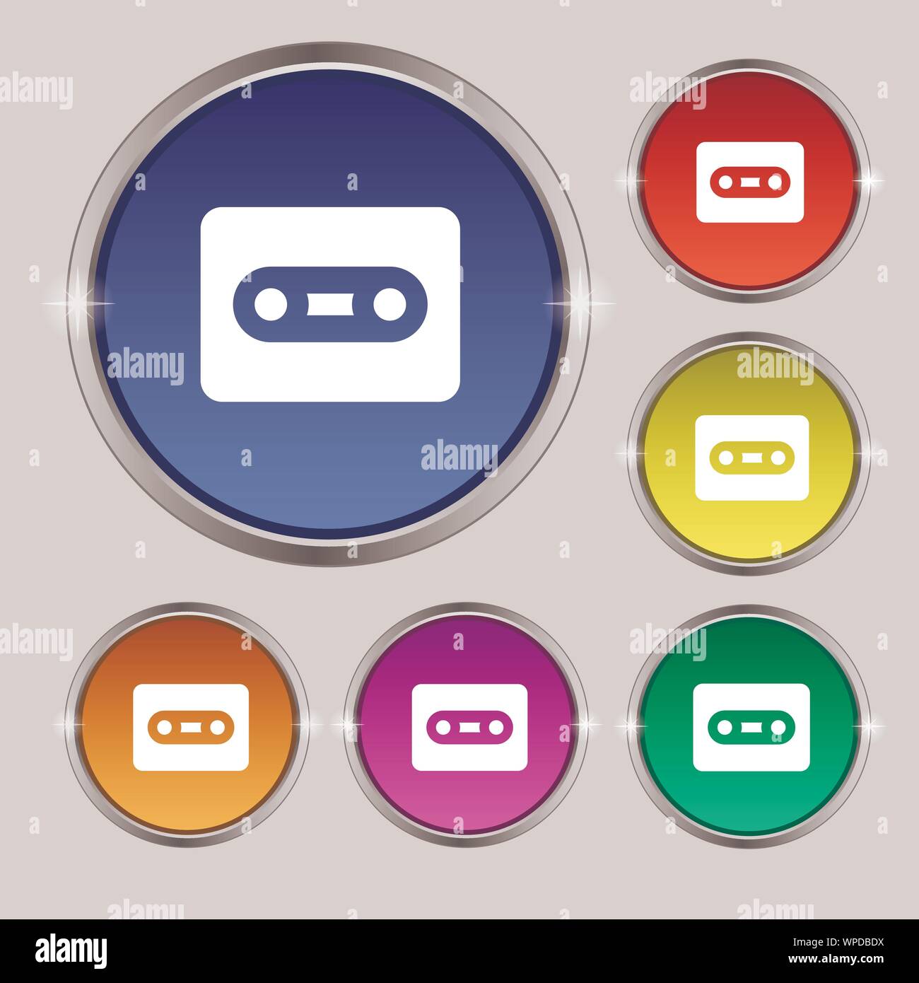 Cassette icon sign. Round symbol on bright colourful buttons. Vector ...