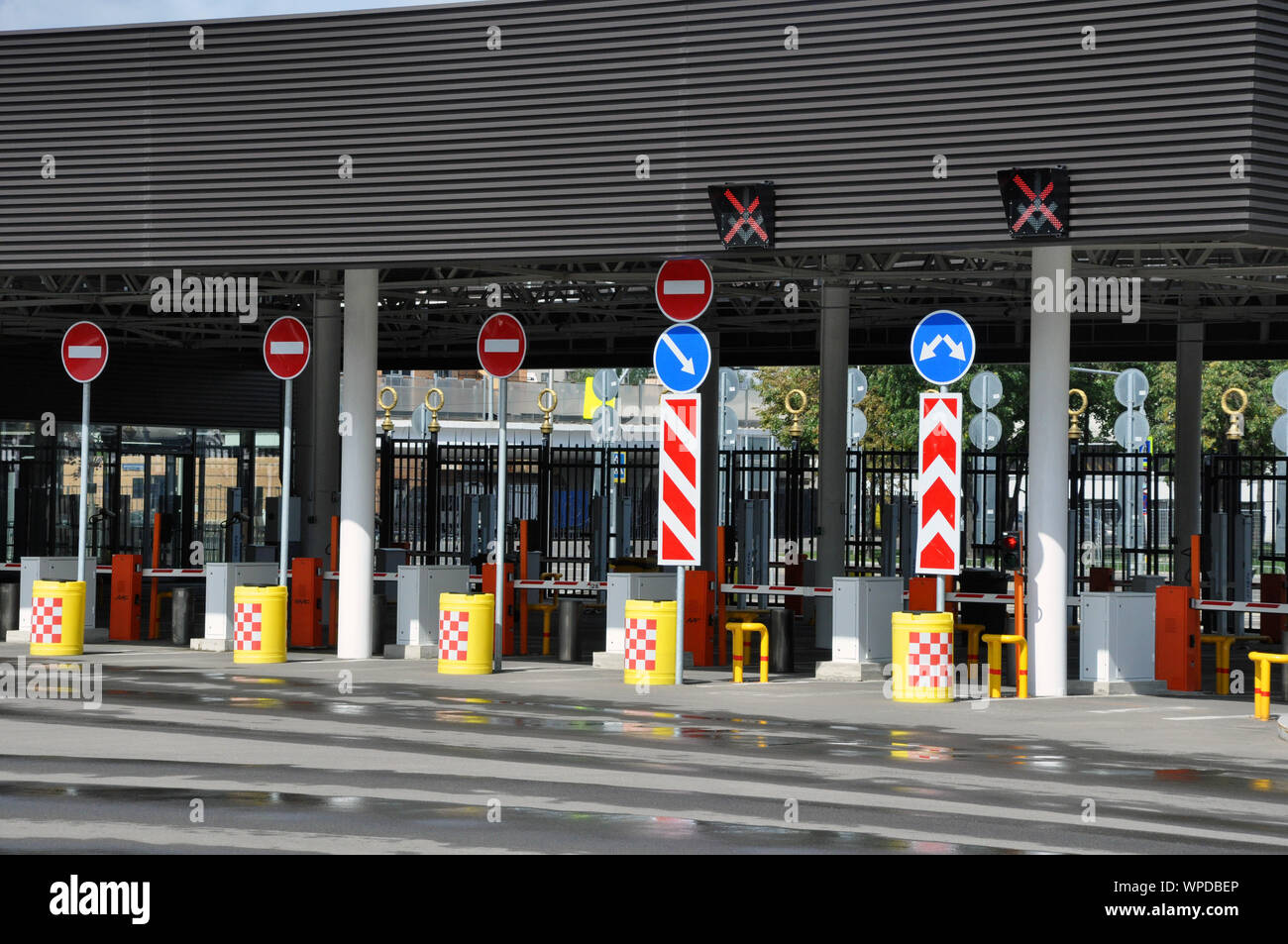 Checkpoint and parking payment in the area of a large football stadium ...