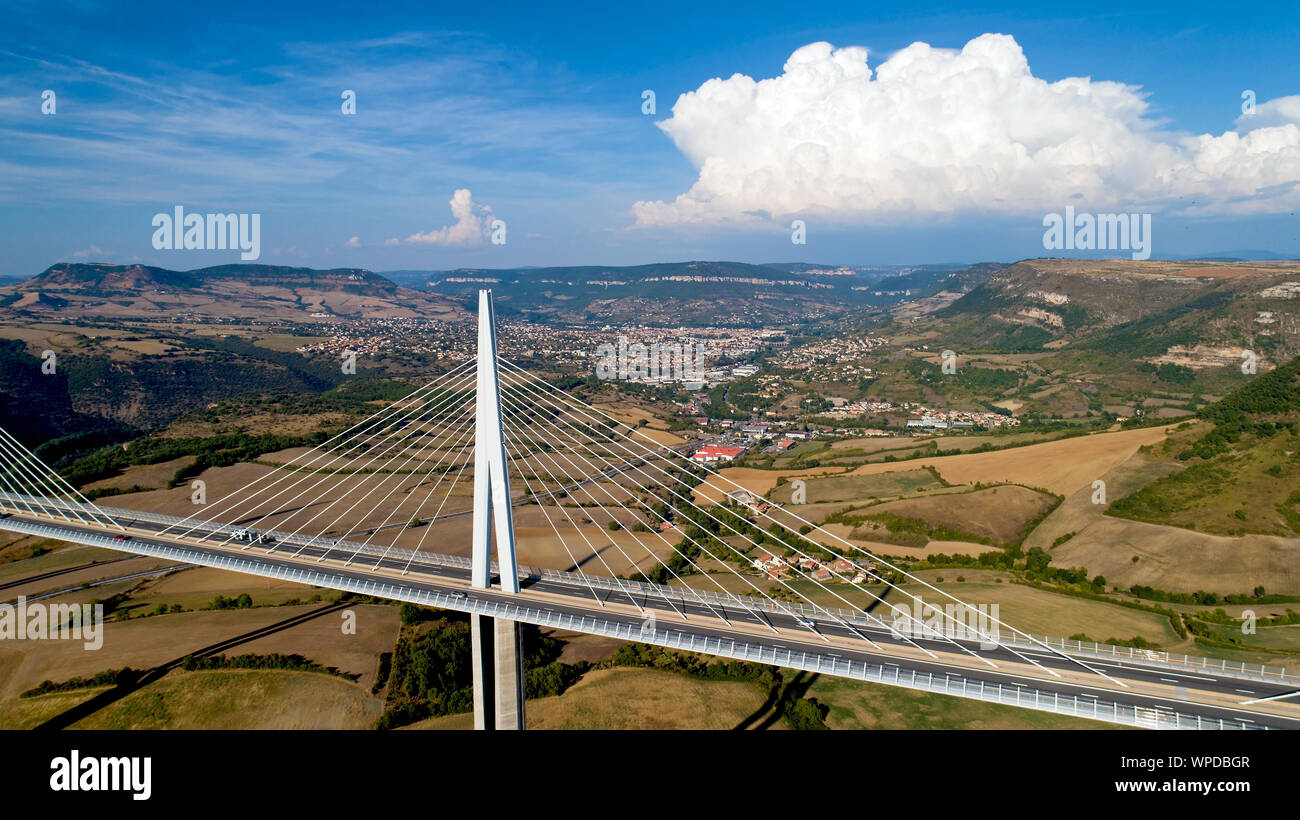 Aerial view of Millau city and Viaduct in the Aveyron Stock Photo - Alamy