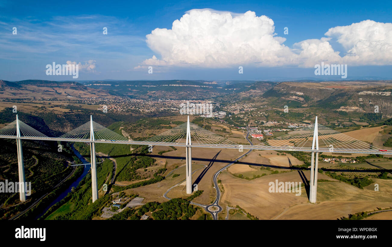 Aerial view of Millau city and Viaduct in the Aveyron Stock Photo - Alamy