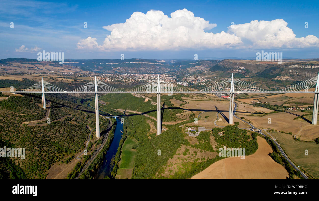 Aerial view of Millau city and Viaduct in the Aveyron Stock Photo - Alamy
