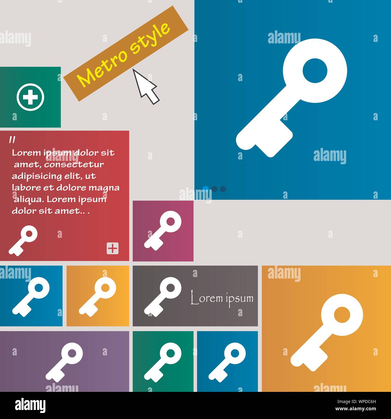 Key icon sign. Metro style buttons. Modern interface website buttons with cursor pointer. Vector ...