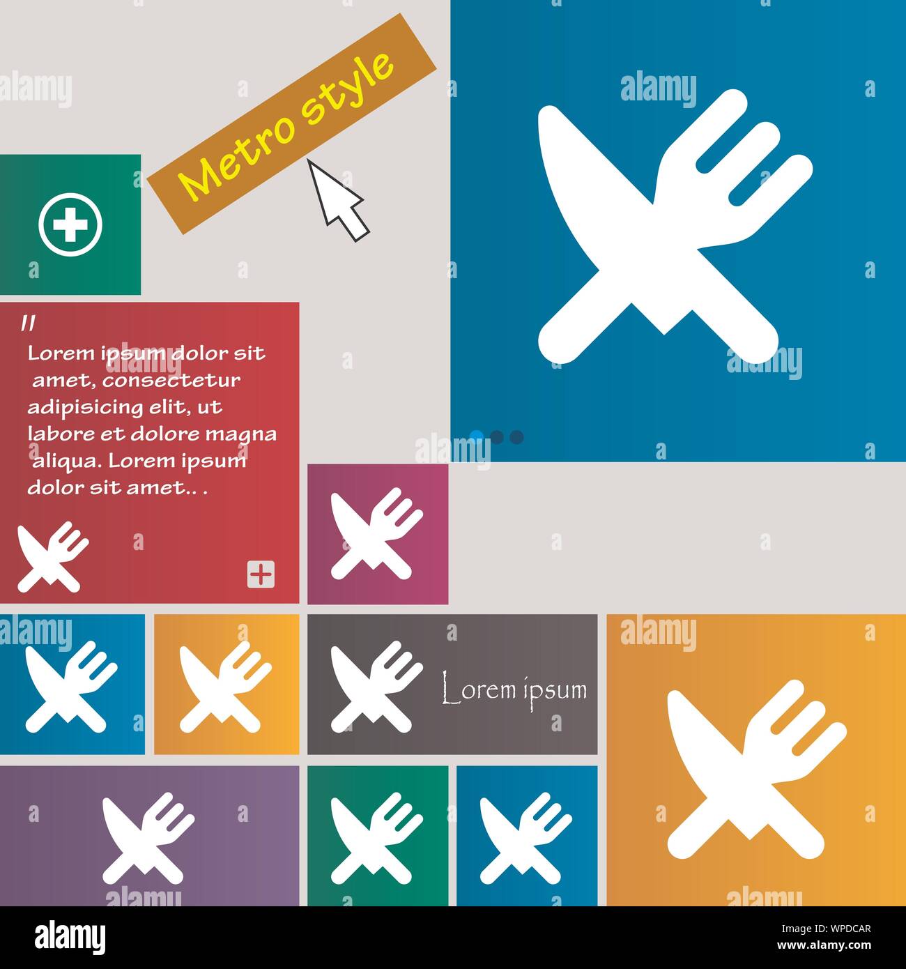 Eat, Cutlery icon sign. Metro style buttons. Modern interface website buttons with cursor ...