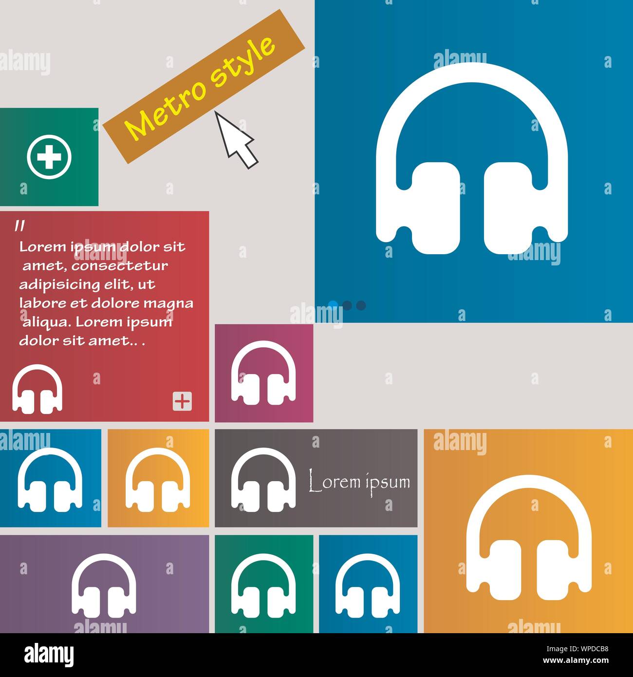 Headphones, Earphones icon sign. Metro style buttons. Modern interface ...