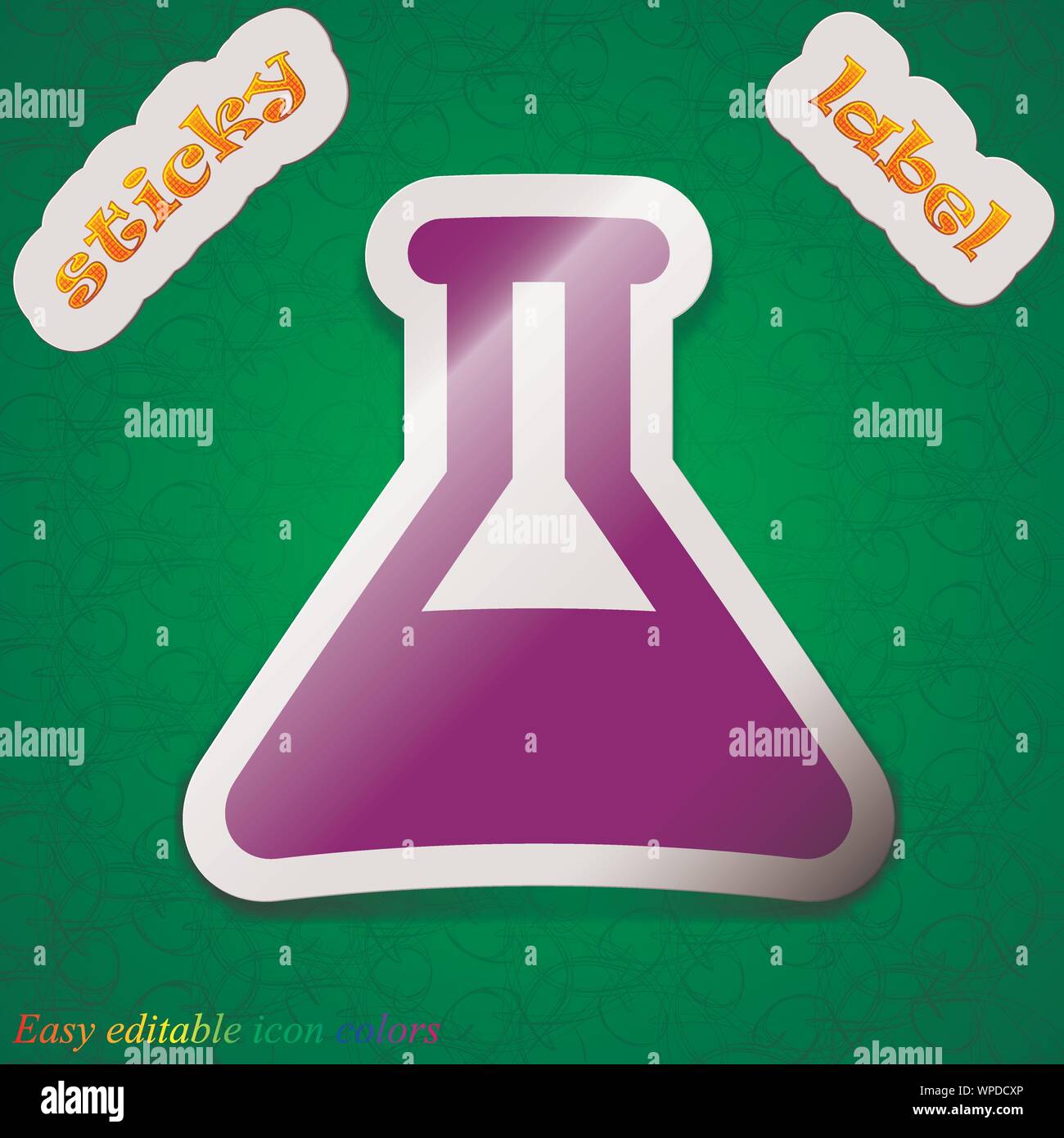 Conical Flask icon sign. Symbol chic colored sticky label on green ...