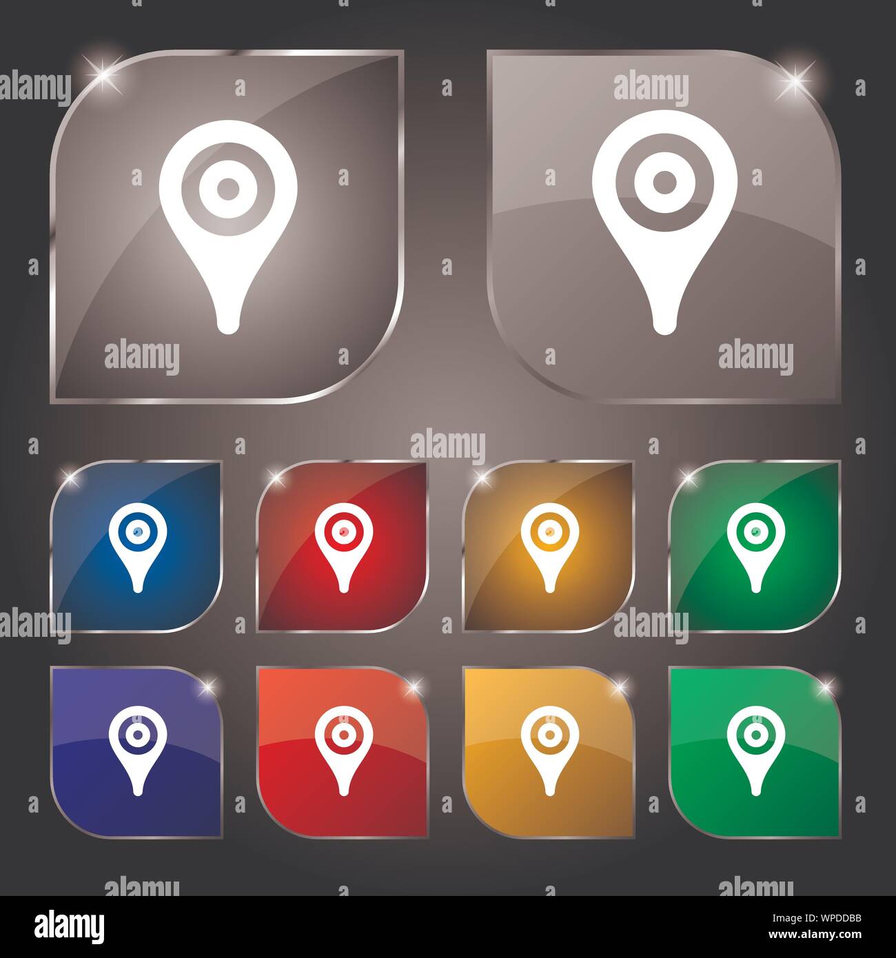 Map pointer, GPS location icon sign. Set of ten colorful buttons with glare. Vector Stock Vector ...
