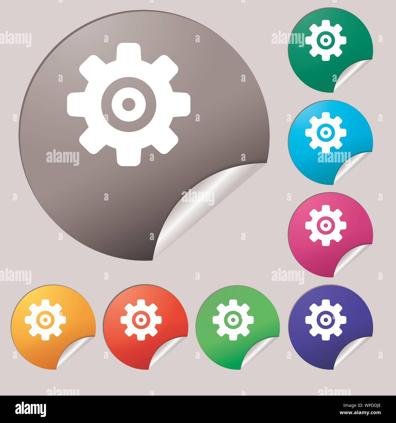 Cog settings, Cogwheel gear mechanism icon sign. Set of eight multi ...