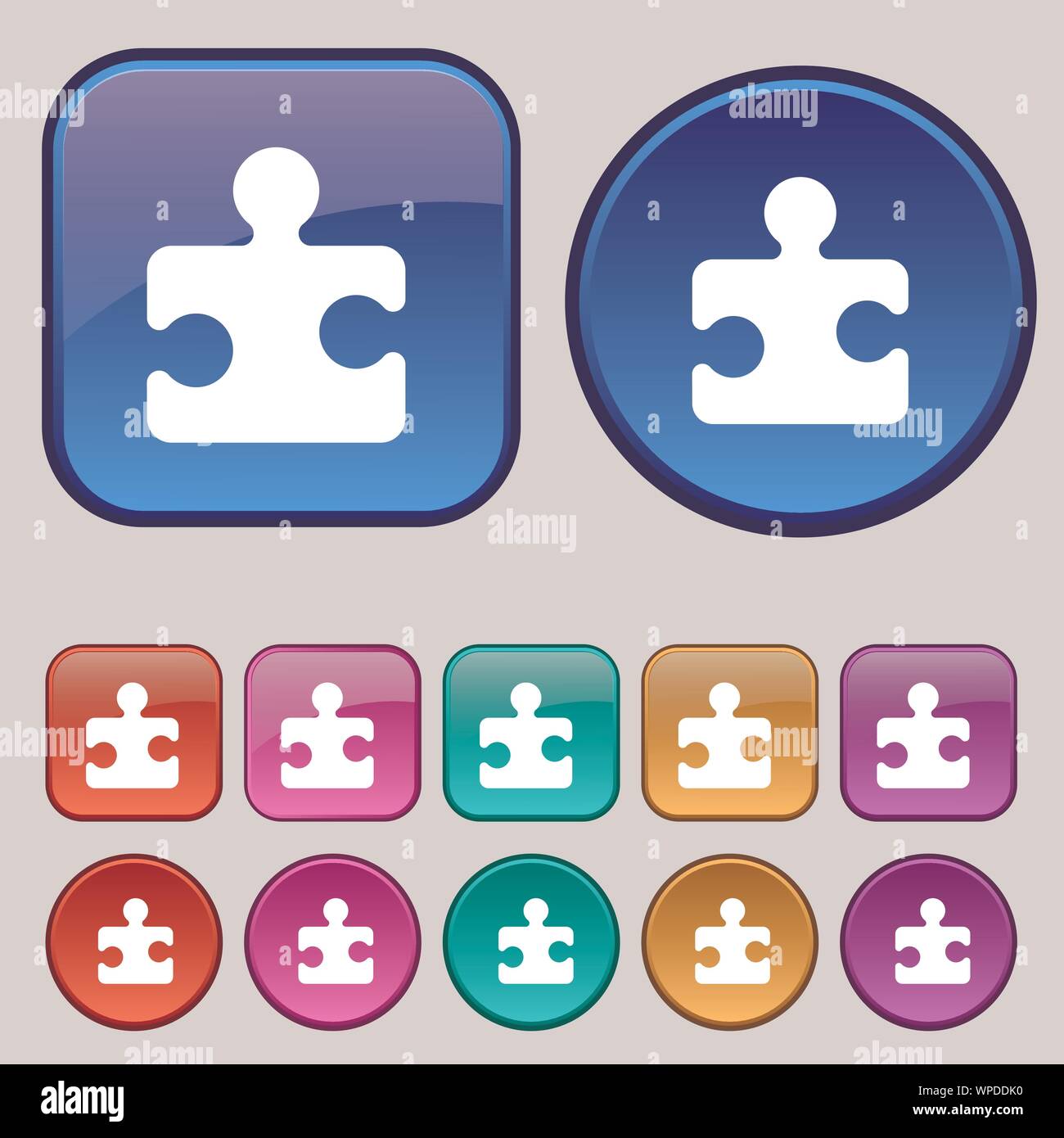 Puzzle piece icon sign. A set of twelve vintage buttons for your design ...