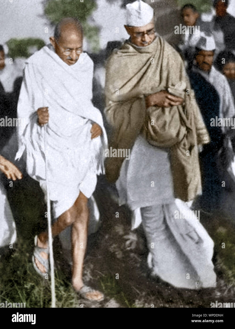 Mahatma Gandhi walking with Mahadev Desai, India, Asia, 1940 Stock ...