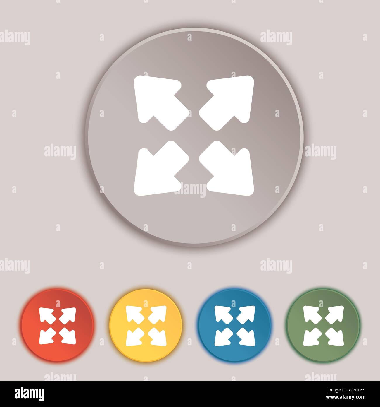 Deploying video, screen size icon sign. Symbol on five flat buttons ...