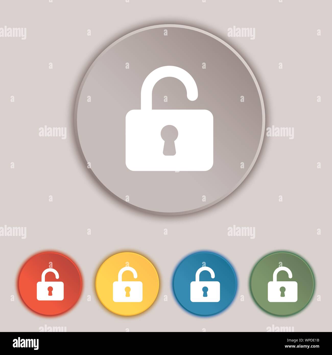 Open Padlock icon sign. Symbol on five flat buttons. Vector Stock ...