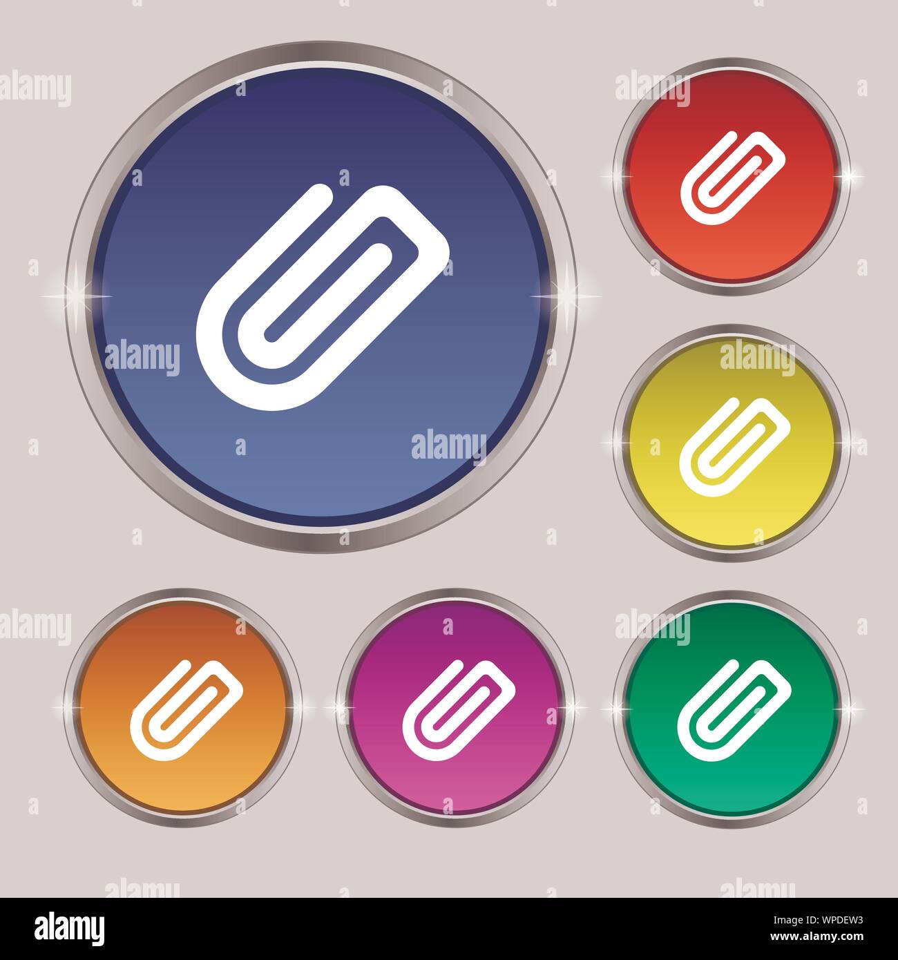 Paper Clip icon sign. Round symbol on bright colourful buttons. Vector ...