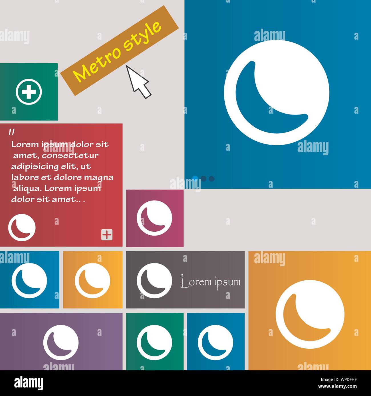Moon Icon Sign Metro Style Buttons Modern Interface Website Buttons With Cursor Pointer
