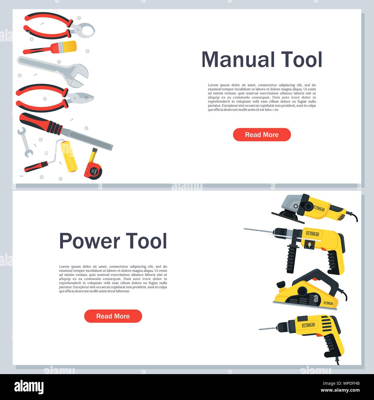 Hand tools and power tools on a white background. T Stock Vector Image ...