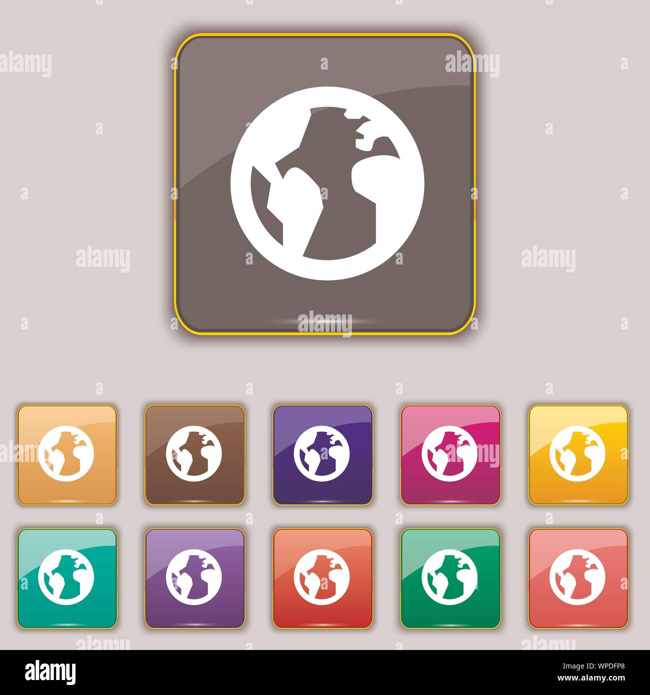 Globe, World map geography icon sign. Set with eleven colored buttons ...