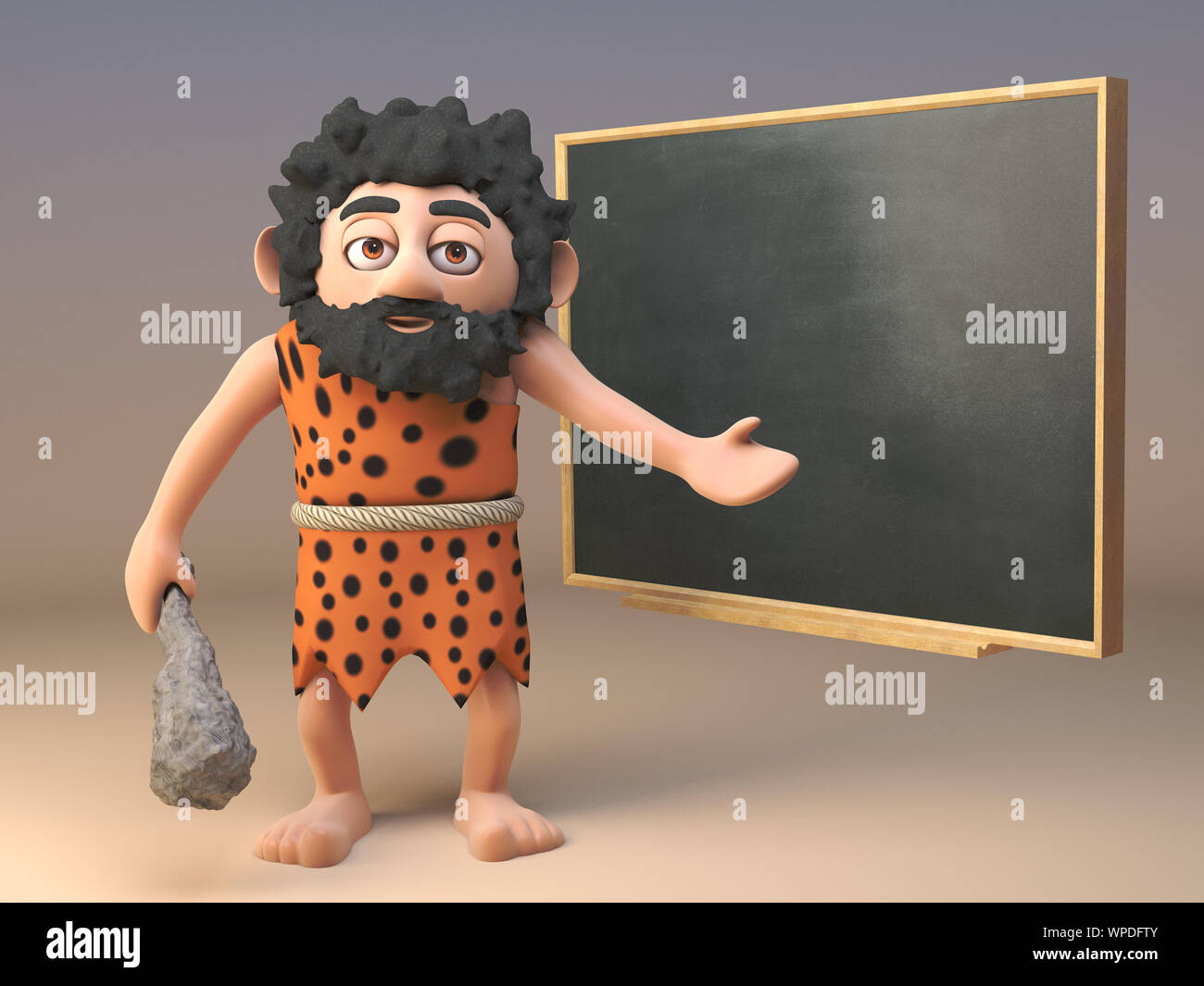 Funny 3d caveman character teaching at the blackboard, 3d illustration ...
