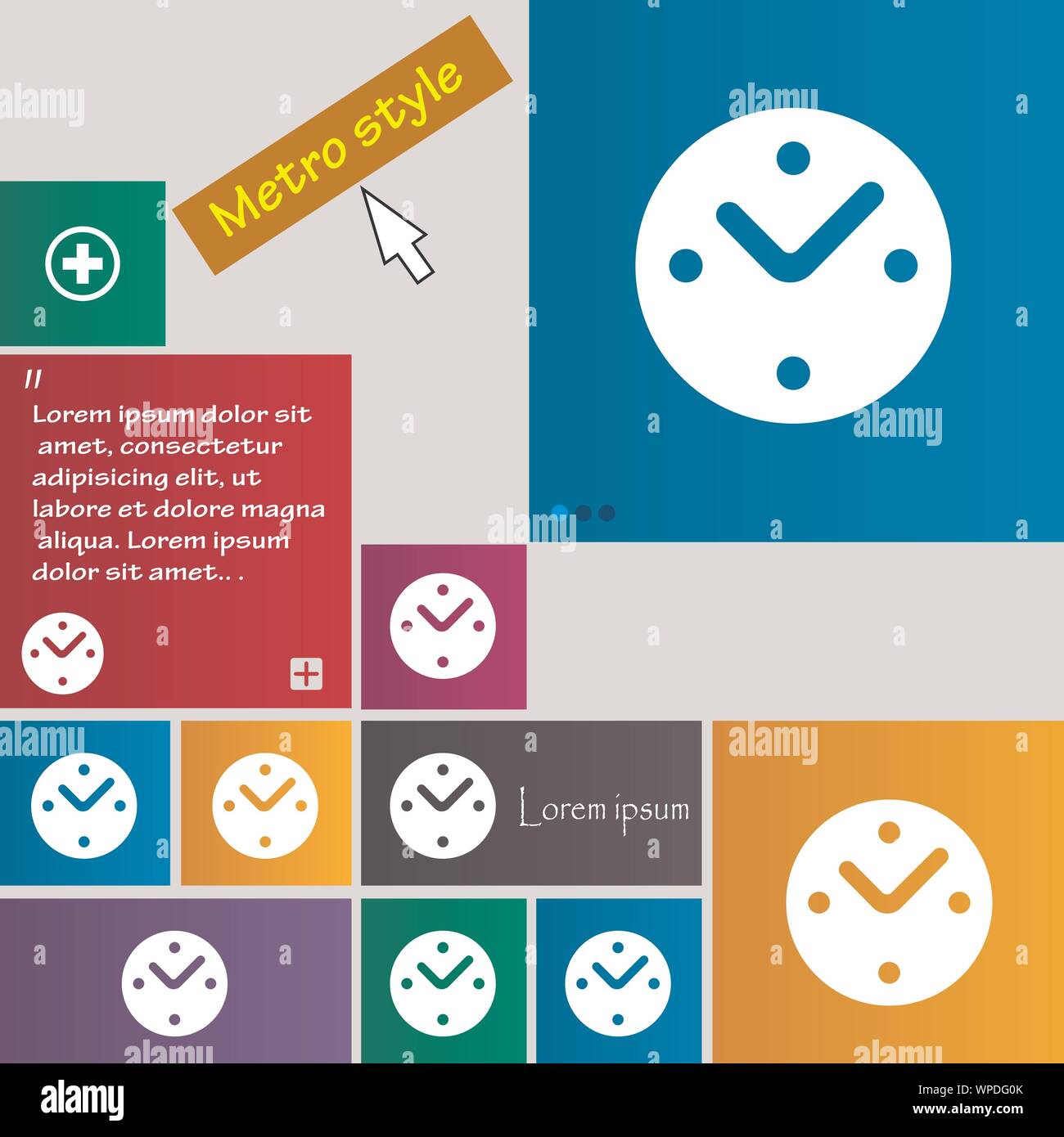 Mechanical Clock icon sign. Metro style buttons. Modern interface website buttons with cursor ...