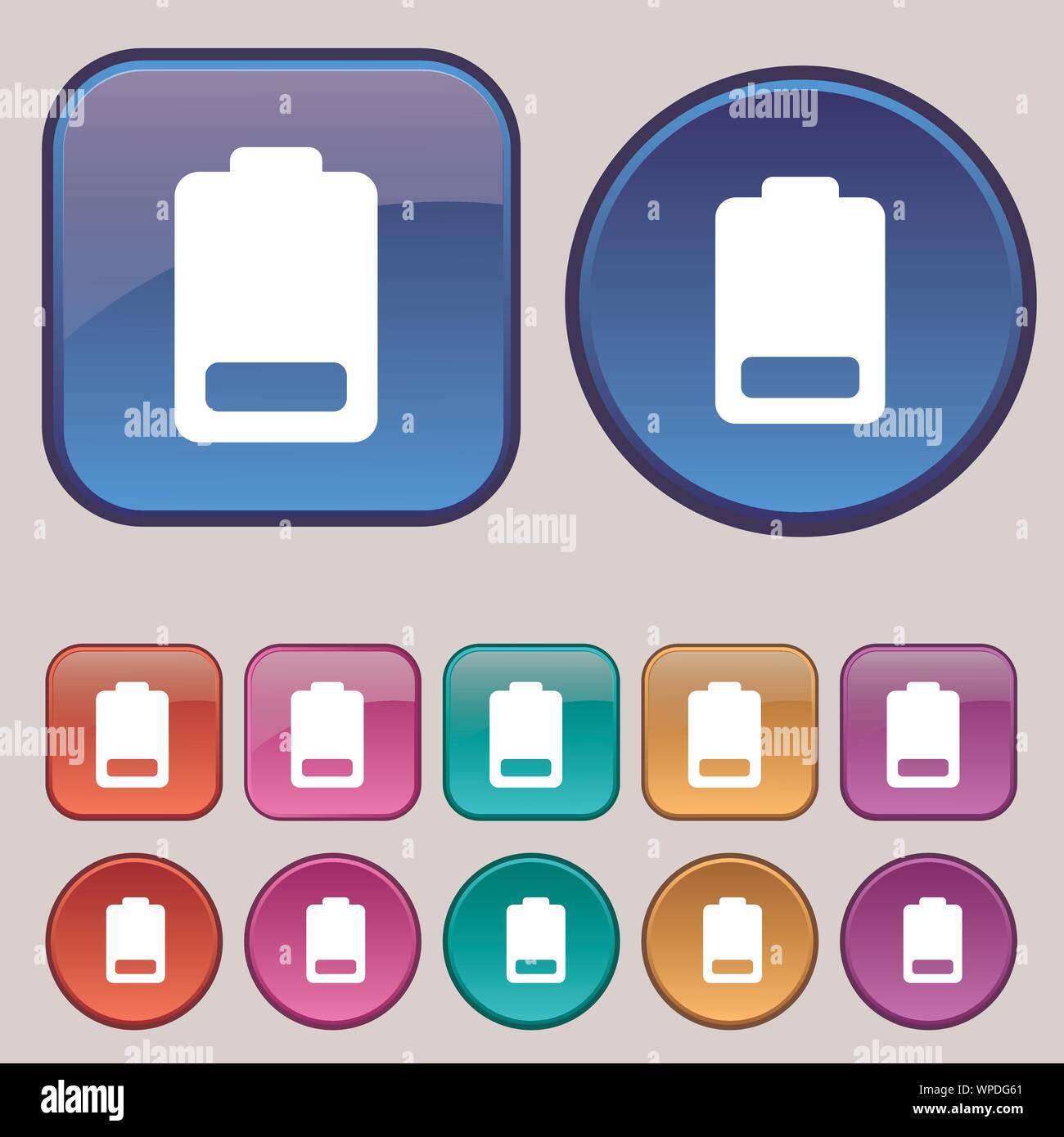 Battery low level, Electricity icon sign. A set of twelve vintage ...