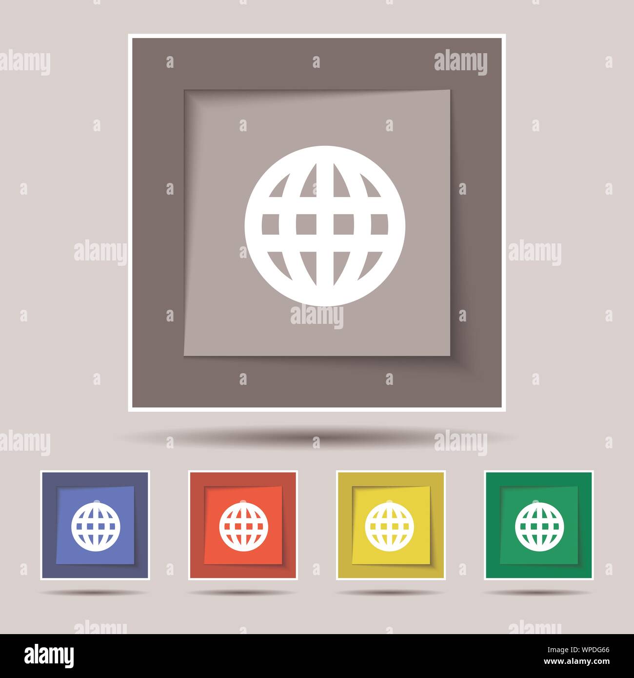 Globe, World map geography icon sign on the original five colored ...