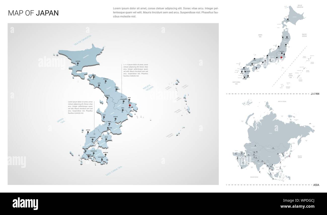 Vector set of Japan country. Isometric 3d map, Japan map, Asia map ...
