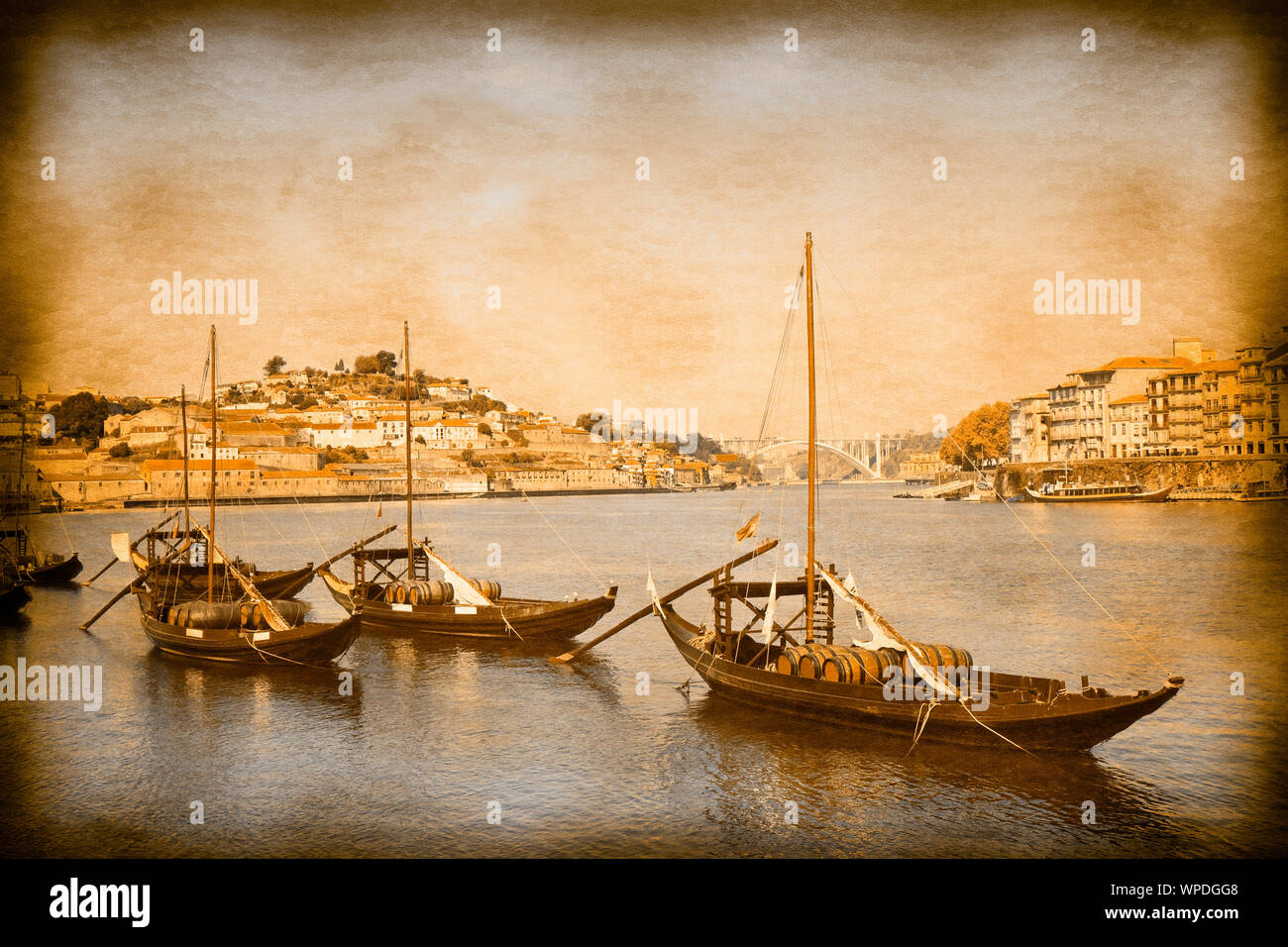 Typical portuguese boats used in the past to transport the famous port ...
