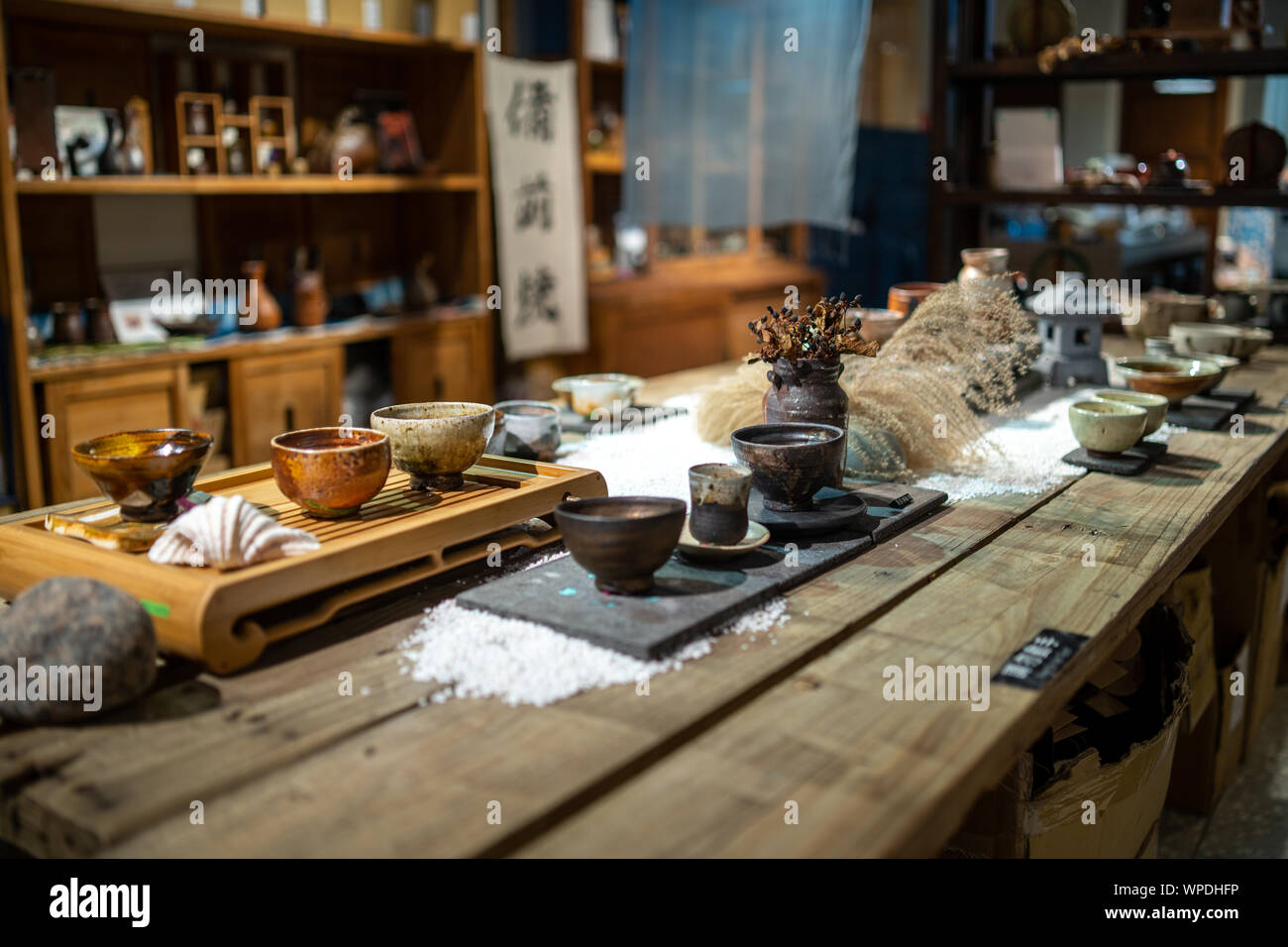Taipei, Taiwan: Well-laid wooden table at traditional tea house. Laid ...