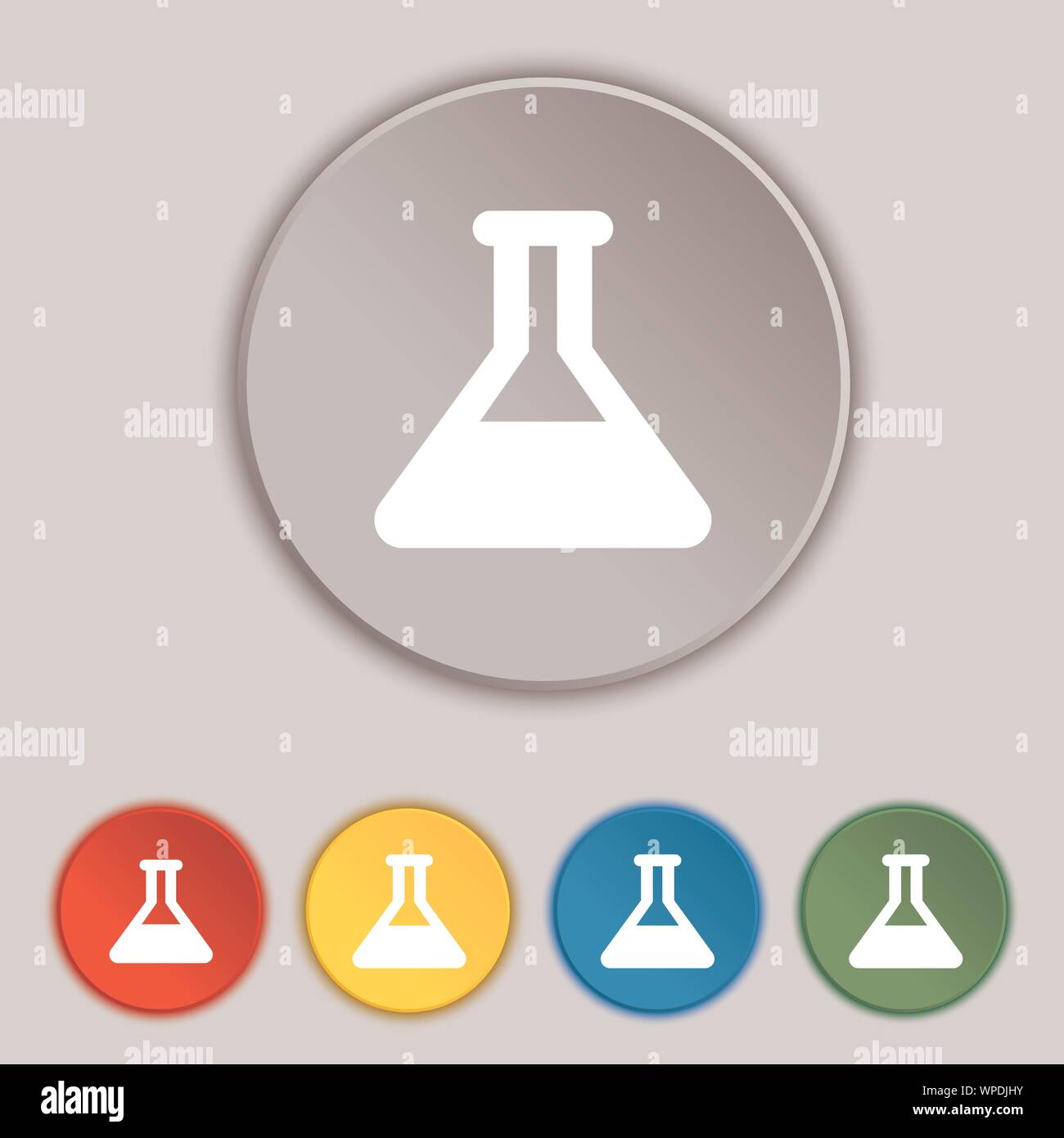 Conical Flask icon sign. Symbol on five flat buttons. Vector Stock ...