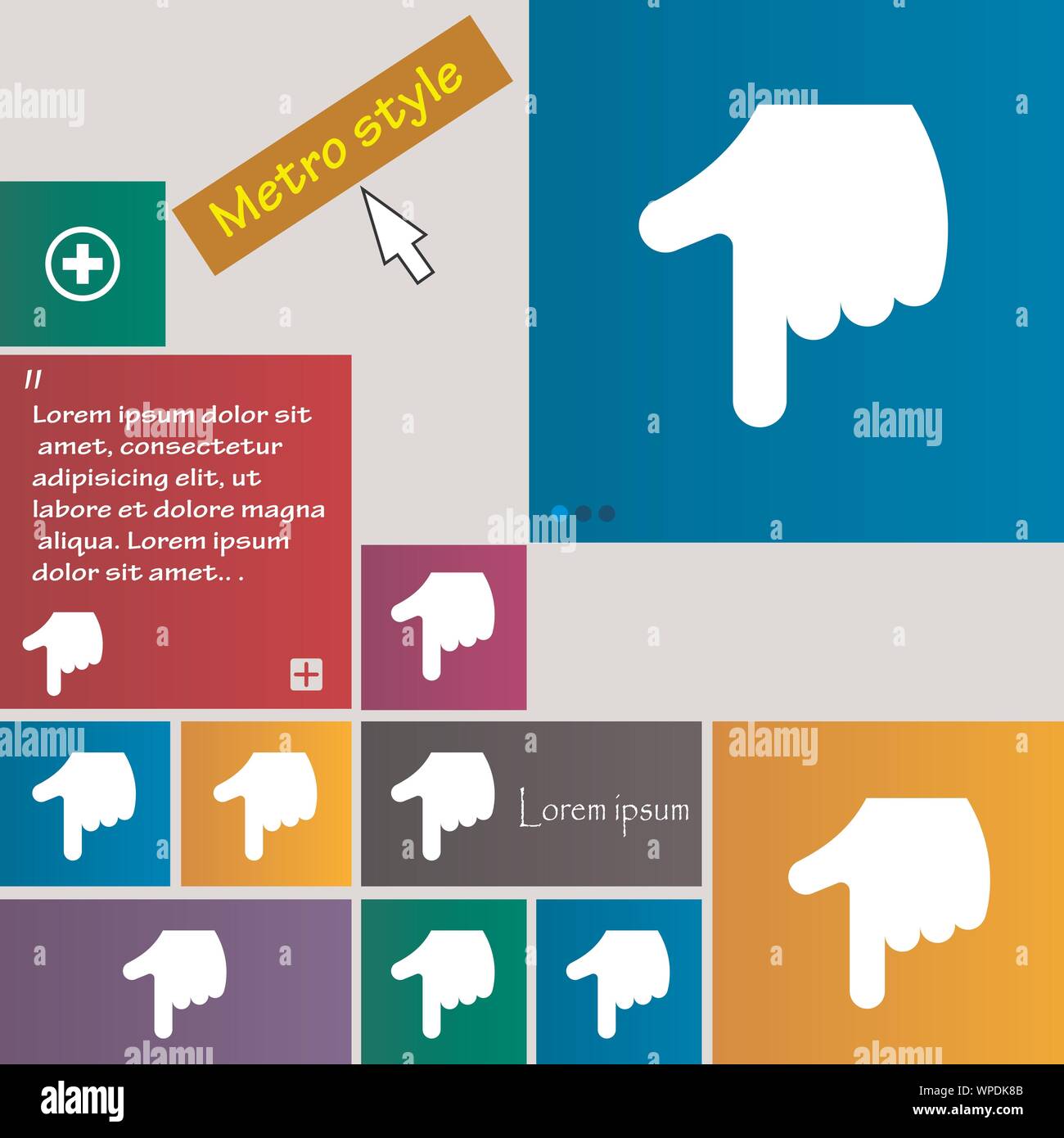 pointing hand icon sign. Metro style buttons. Modern interface website buttons with cursor ...