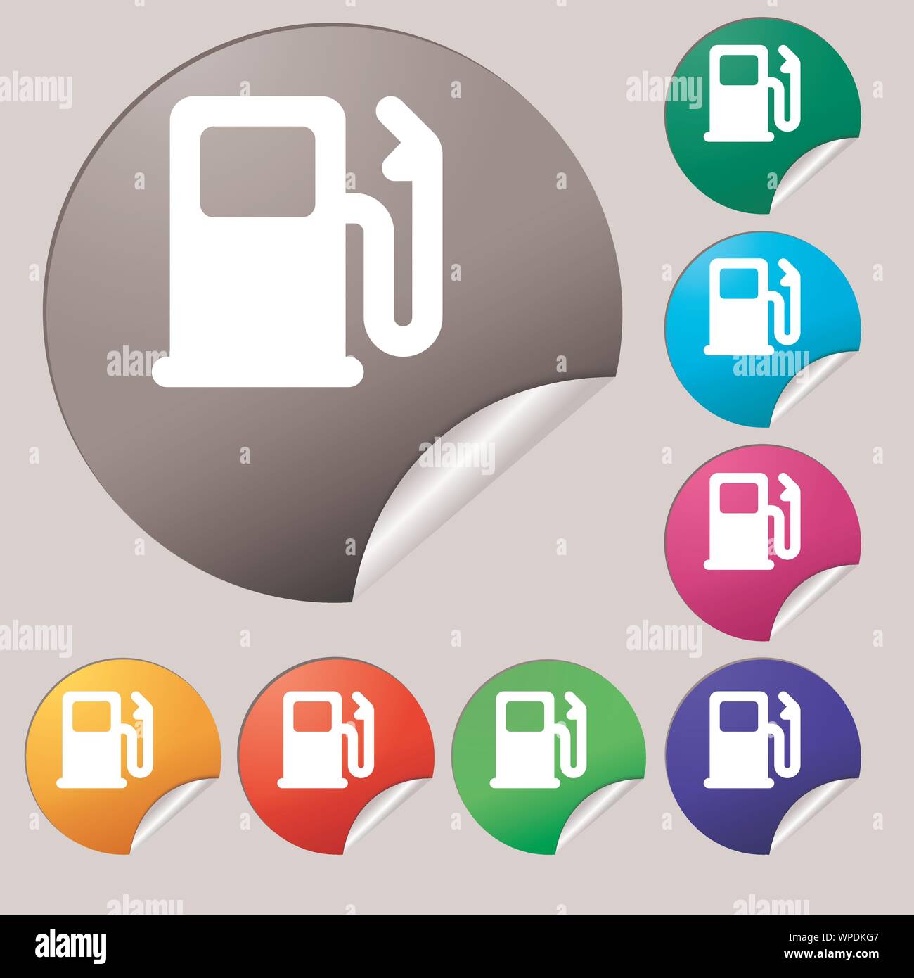 Petrol or Gas station, Car fuel icon sign. Set of eight multi-colored ...