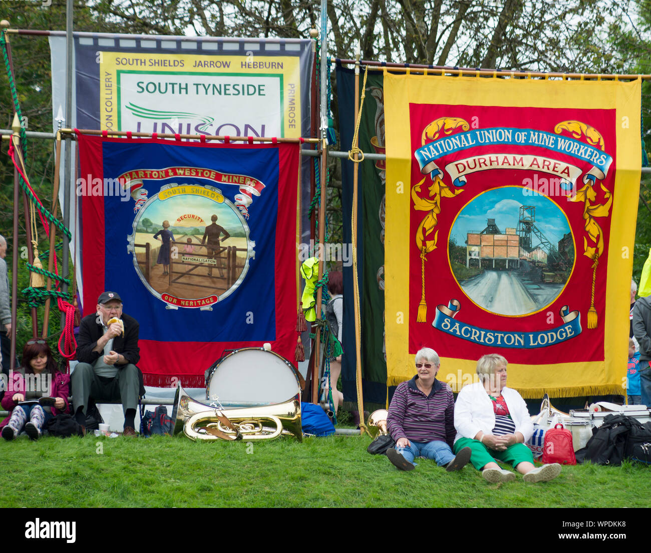 People and banners, Durham Miners' Gala Stock Photo - Alamy
