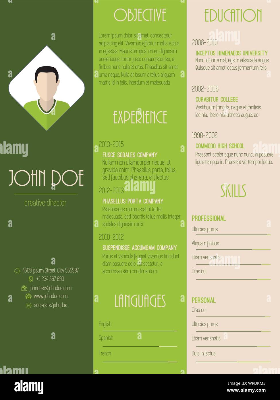 Modern resume curriculum vitae in green with stripes Stock Vector Image ...